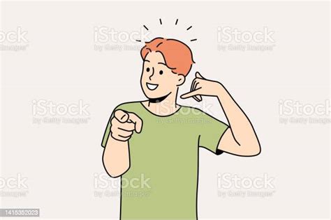 smiling guy make callback gesture stock illustration download image
