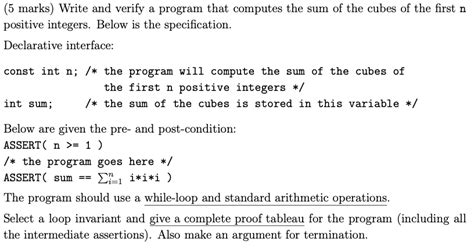 Solved 5 Marks Write And Verify A Program That Computes