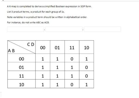 Solved A K Map Is Completed To Derive A Simplified Boolean