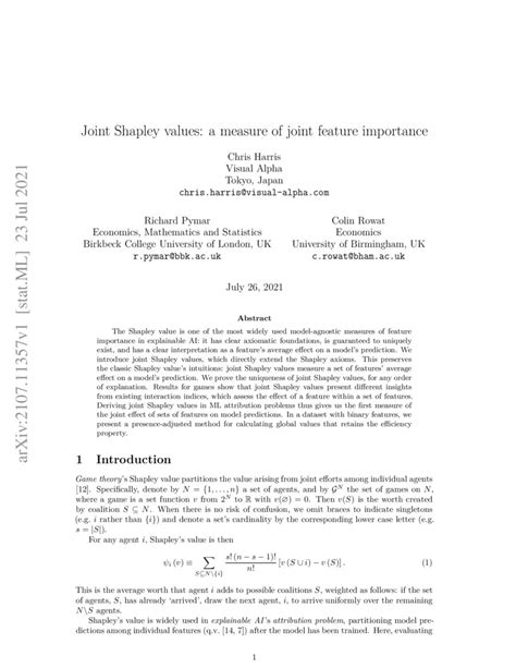 Joint Shapley Values A Measure Of Joint Feature Importance Deepai