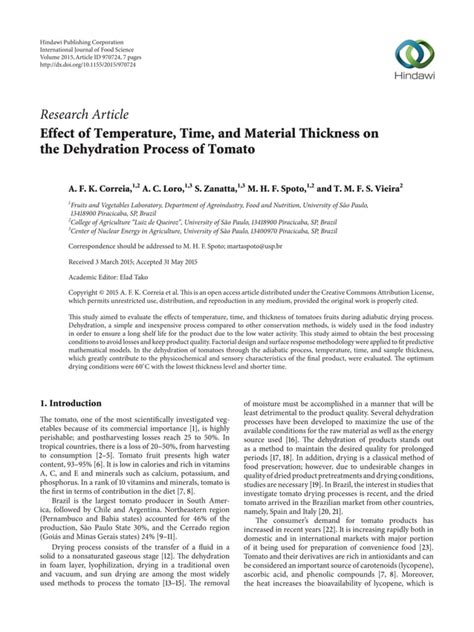 Effect Of Temperature Time And Material Thickness On The Dehydration