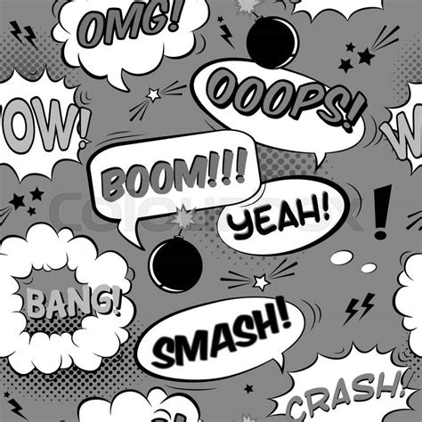 Vector Black And White Seamless Pattern Of Comic Book Page With Various