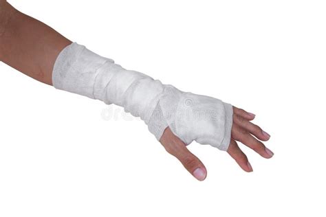 Gauze Bandage Patient With Hand Wrap Injury Isolated On White Background And Clipping Path Stock
