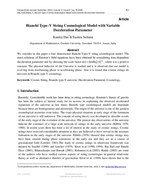 Pdf V String Cosmological Model With Variable Deceleration Parameter