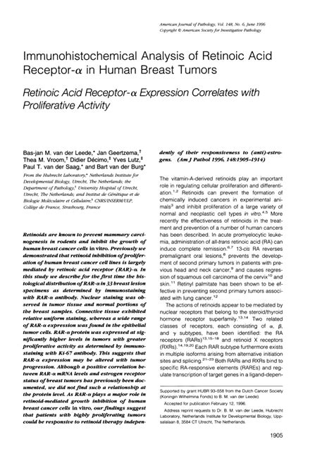 PDF Immunohistochemical analysis of retinoic acid receptor α in human