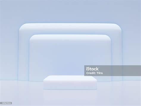 복사 공간 3d 렌더링 추상적 배경 디자인과 파란색과 미니멀리즘 스타일의 모의 프리젠 테이션을위한 연단과 장면 0명에 대한 스톡