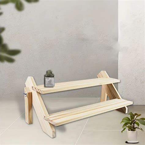 1pc Pine Flower Stand Desktop Wooden Multi Layer Storage Rack Storage Rack Solid Wood Ladder