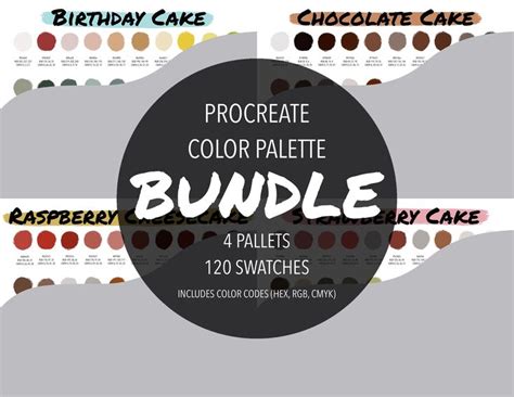 Procreate Color Palette Bundle 4 Palettes Cake Instant Download Digital File Color Swatches