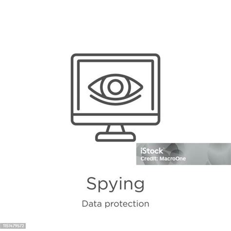 데이터 보호 컬렉션에서 아이콘 벡터를 감시 얇은 라인 스파이 개요 아이콘 벡터 일러스트 레이 션 개요 웹 사이트 디자인 및 모바일 앱 개발에 대 한 얇은 라인 스파이 아이콘