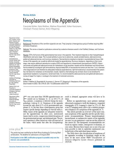Neoplasm Of The Appendix Pdf Metastasis Colorectal Cancer