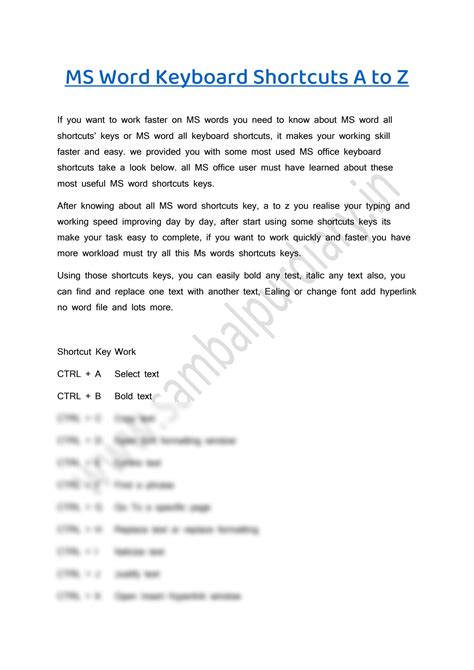 SOLUTION Ms Word Shortcuts Keys Pdf Studypool