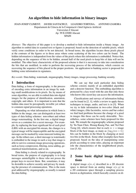 Pdf An Algorithm To Hide Information In Binary Images