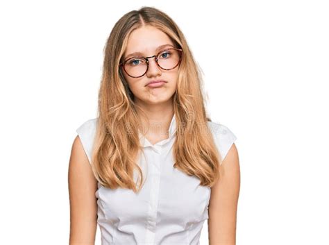 Beautiful Young Caucasian Girl Wearing Casual Clothes And Glasses