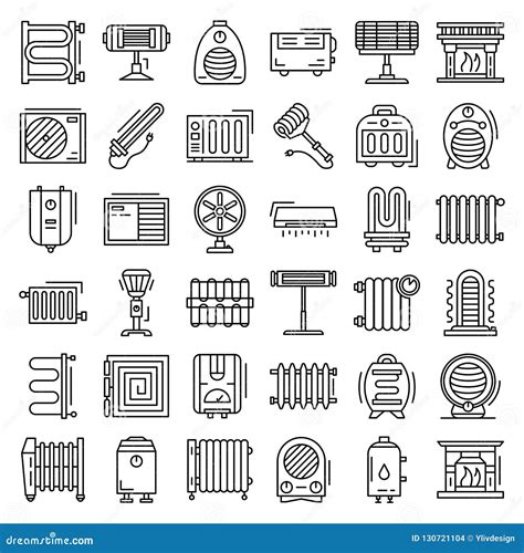Electric Heater Icon Set Outline Style Stock Vector Illustration Of