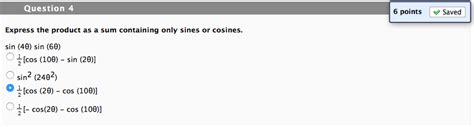 Solved Express The Product As A Sum Containing Only Sines Or