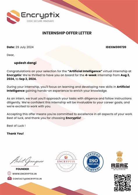 Updesh Dangi On Linkedin Internship Artificialintelligence Encryptix Careergrowth