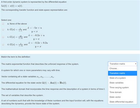 Solved A First Order Dynamic System Is Represented By The