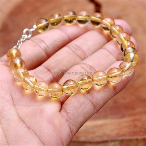 Authentic Citrine Crystal Bracelet Natural Clear Citrine Smooth Round