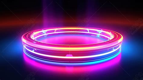 반사 레이저 색상으로 매혹적인 네온 라이트 서클을 구현하는 생동감 넘치는 3d 일러스트레이션 현대 기술 배경 네온 색상 배경 색상 배경 이미지 Hd 현대 기술 네온