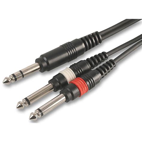 6.35mm (1/4 inch) Stereo Jack to 2x Mono Jack Plugs Lead, 3m Black - Pulse