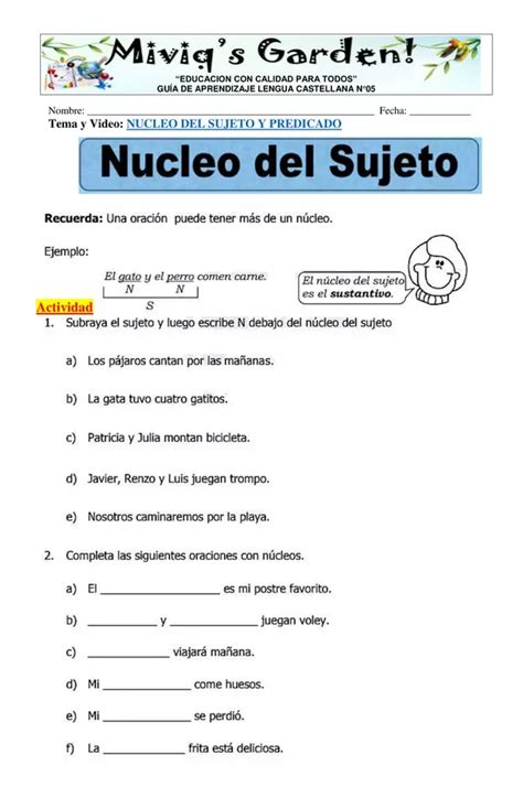 Guia De Aplicacion Del Sujeto Y Predicado Sujeto Y Predicado My Xxx