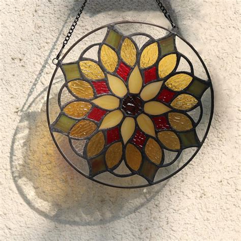 Stained Glass Panel Compass Rose Pattern Window Hanging Etsy