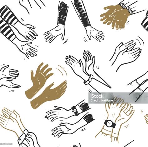 박수 손으로 그린 낙서 인간의 손 흰색 배경에 고립 된 박수 인간의 손의 그림과 벡터 원활한 패턴 낙서 드로잉에 대한 스톡 벡터 아트 및 기타 이미지 Istock