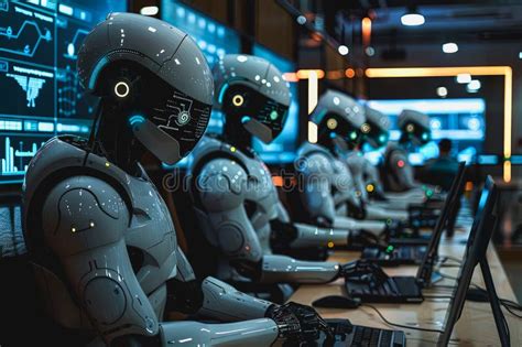 ai robots with screens displaying real time data analysis and learning