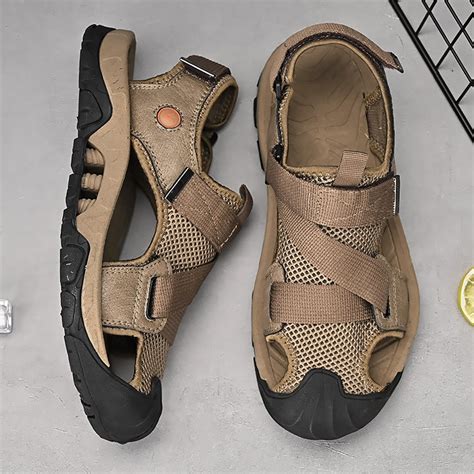 Menico Mens Leather Mesh Breathable Plus Size Outdoor Beach Sandals
