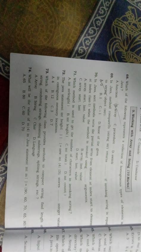 C Console D Conductor Working With Array And String 10 Marks Which Of