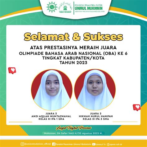 Santriwati Sma Pondok Pesantren Puteri Ummul Mukminin Berhasil Meraih