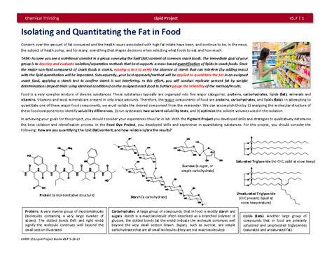 Chem 151 Lipid Project Guide Isolation And Quantitation Methods Studocu