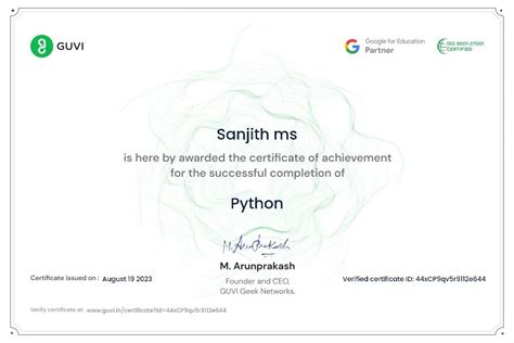 Sanjith Ms On Linkedin 19 8 2023 Python Course Certificate