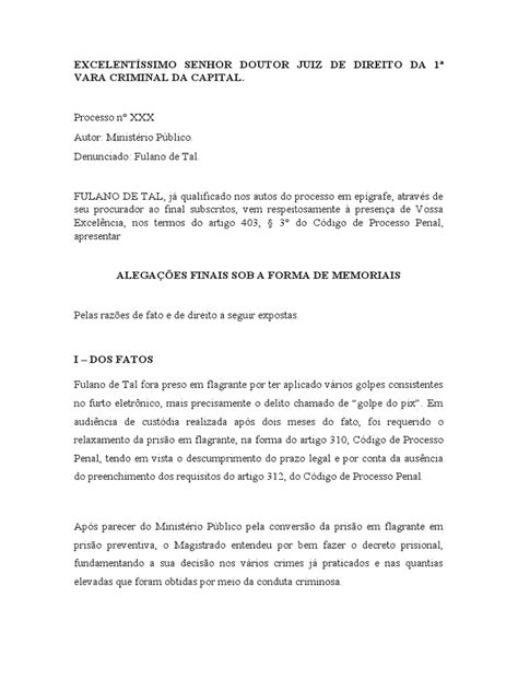 Excelentíssimo Senhor Doutor Juiz De Direito Da 1 Vara Criminal Da