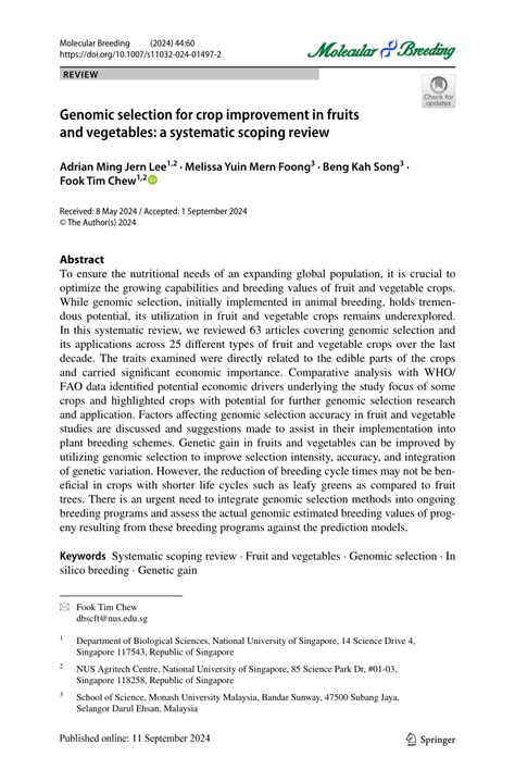 Pdf Genomic Selection For Crop Improvement In Fruits And Vegetables