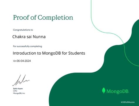 Earned Mongodb Certification Chakrasai Nunna Posted On The Topic