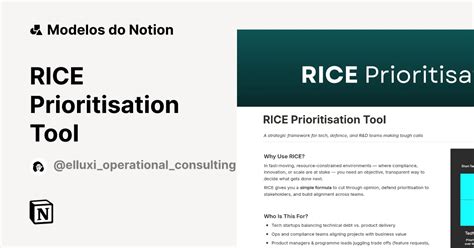 Rice Prioritisation Tool Modelo Por Elluxi Operational Consulting Marketplace Do Notion