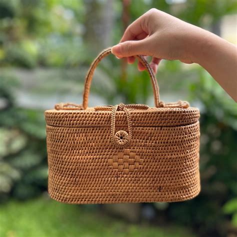Handwoven Rattan Basket Bag • Ata Grass Batik Lining Etsy