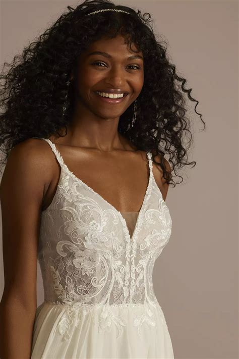 Lace Bodice Spaghetti Strap A Line Wedding Dress Davids Bridal