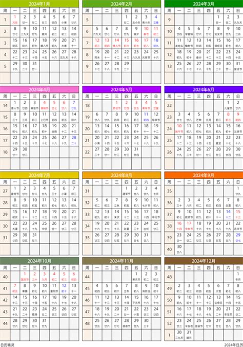 2024年电子日历 2024年全年日历pdf版 年历、周历、月历、日历 日历精灵