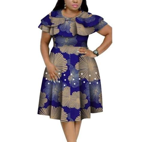 African Cotton Dashiki Wax Print Pattern Ankara Pearls Dress For Women