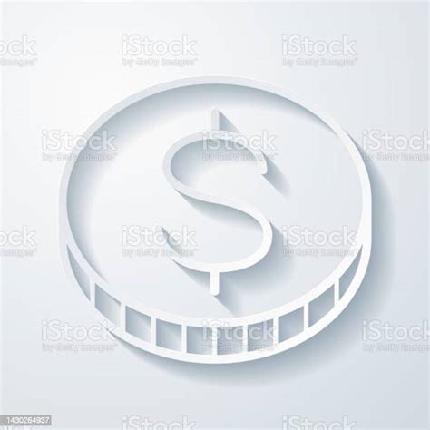 Dollar Coin Icon With Paper Cut Effect On Blank Background Stock