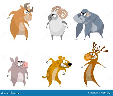 Sex Roliga Djur Vektor Illustrationer Illustration Av Angus 91286739
