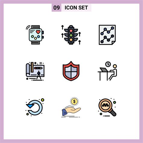 9 Universal Filledline Flat Colors Set For Web And Mobile Applications