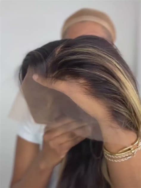 Amy Brown Hair With Blonde Highlights Invisible Scalp Lace Frontal Wig