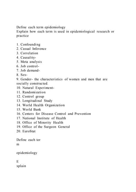 Define Each Term Epidemiologyexplain How Each Term Is Used In Ep Pdf