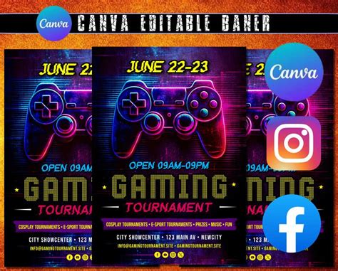Gaming Tournament Poster Printable Party Flyer Template Diy Template
