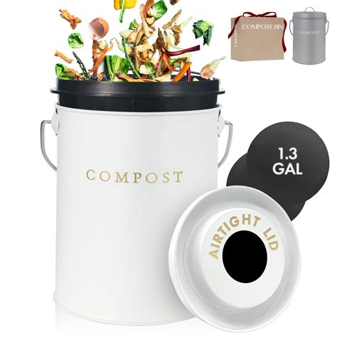 White 1 3 Galion Indoor Compost Bin Kitchen Odorless Lid Desertcart South Africa
