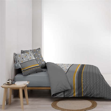 Housse De Couette Et Deux Taies Coton 260 Cm Pop Chic Grise Linge