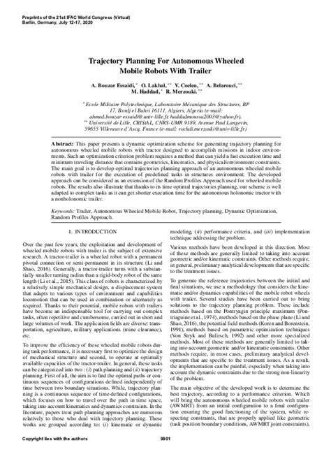 Pdf Trajectory Planning For Autonomous Wheeled Mobile Robots With Trailer